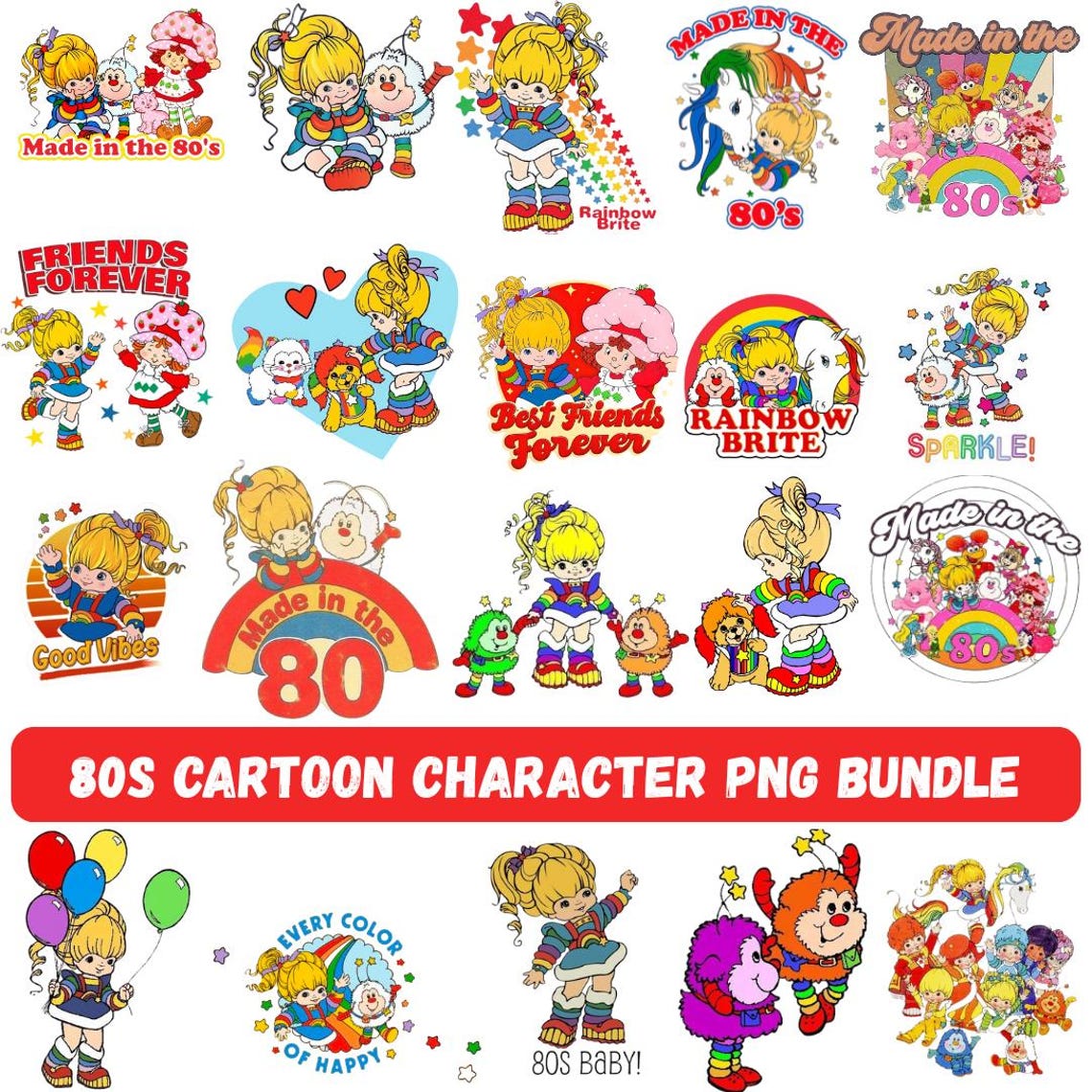 80s Cartoon PNG Clipart Bundle | Retro Digital Graphics for Crafts ...