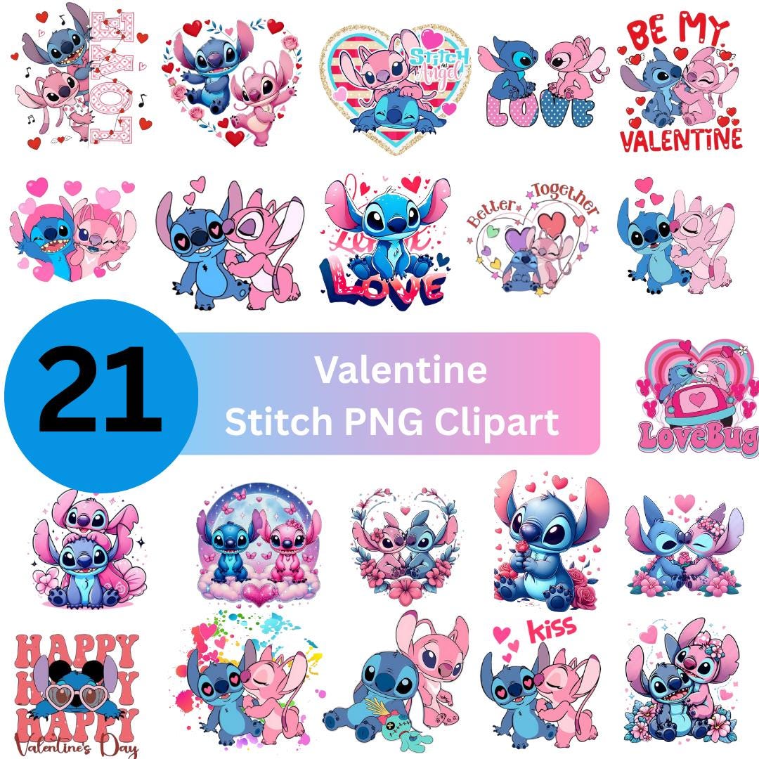 Stitch Valentine PNG Bundle | Lilo & Stitch Love Clipart for Crafts ...