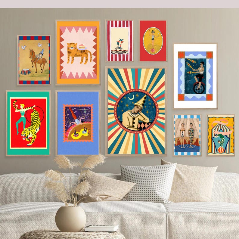 Vintage Circus Wall Art Set: 100 Retro Carnival Prints (digital ...