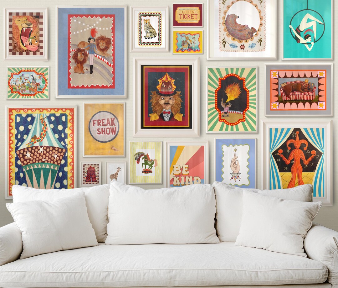 Vintage Circus Wall Art Set: 100 Retro Carnival Prints (digital ...