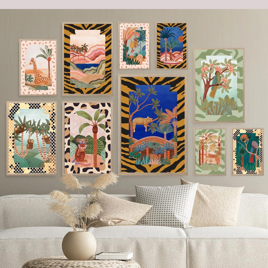 Printable Safari Animal Wall Art Set of 19 Bright Jungle Prints With ...