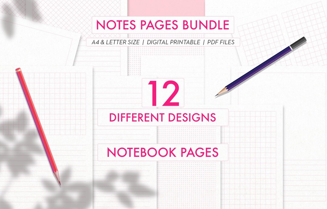Printable Notebook Pages: 12 Designs, A4 & Letter Size (PDF) - Etsy