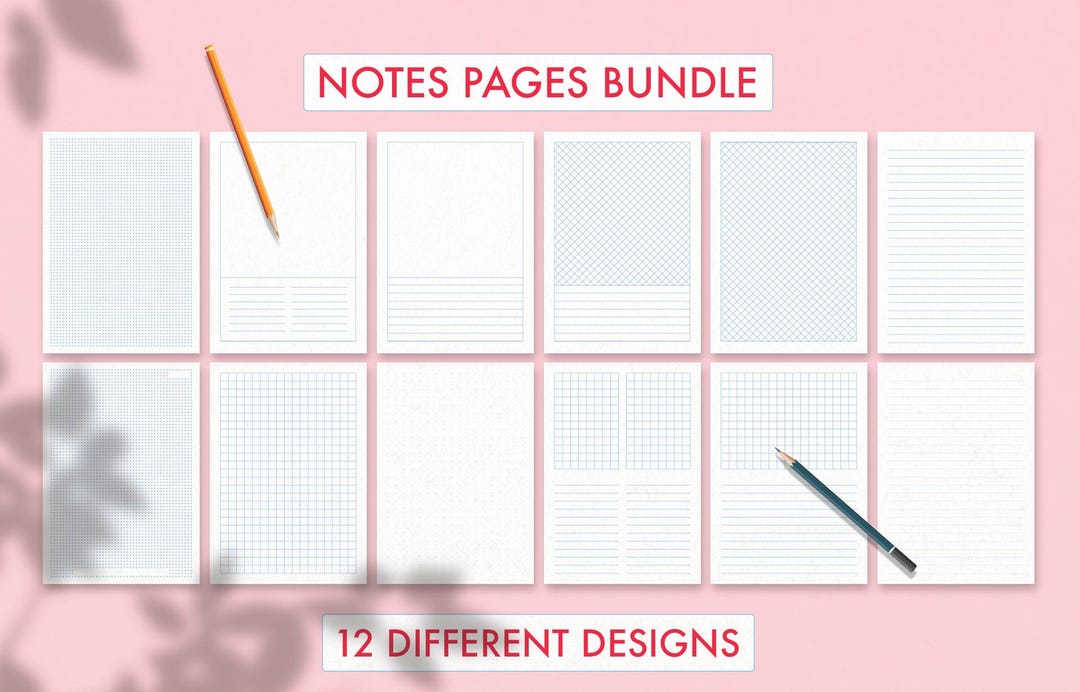 Printable Notebook Pages: 12 Blank Note Designs (a4/letter) (digital ...