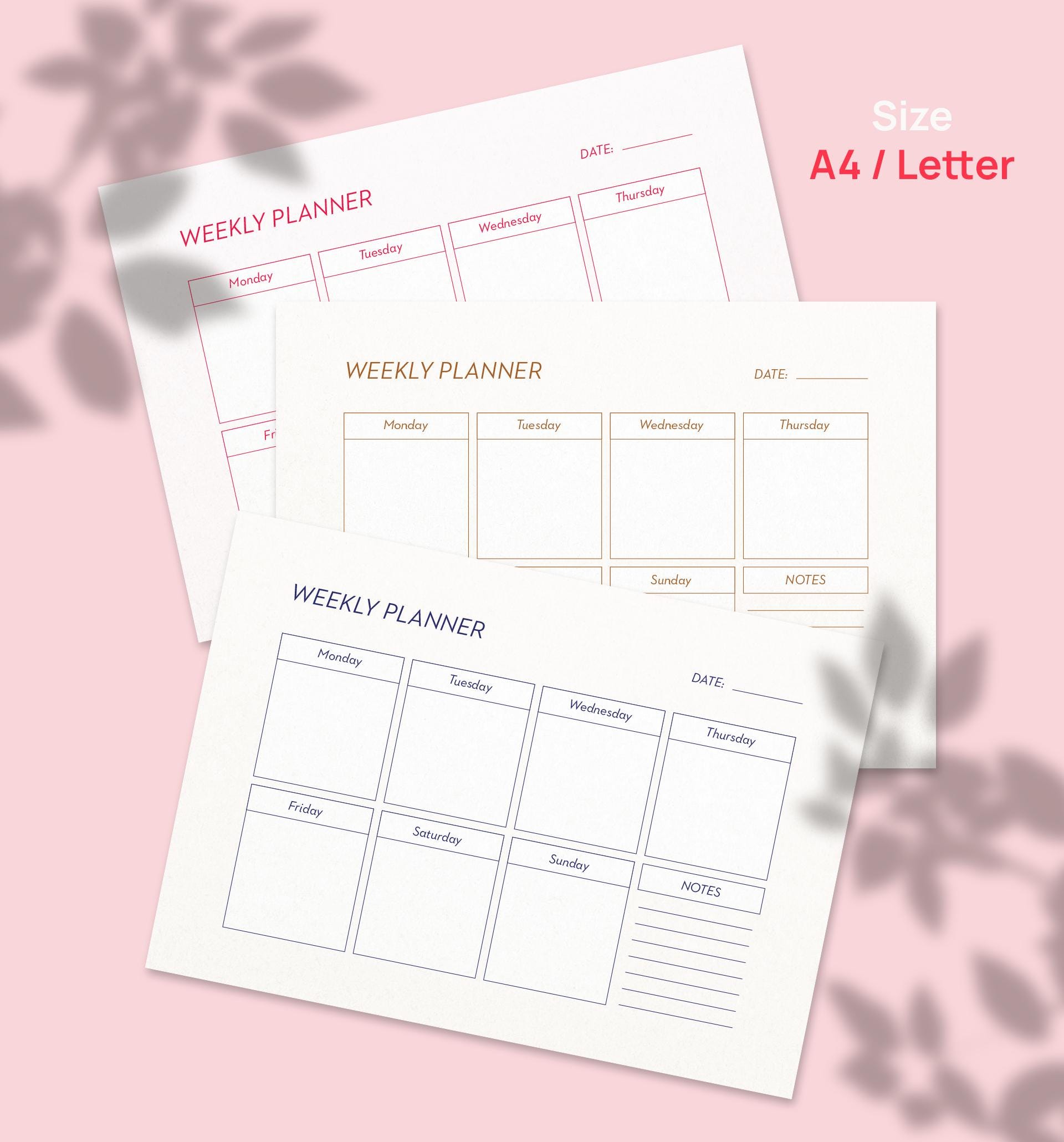 Weekly Planner Printable Landscape, Minimalist Weekly Schedule, Office ...