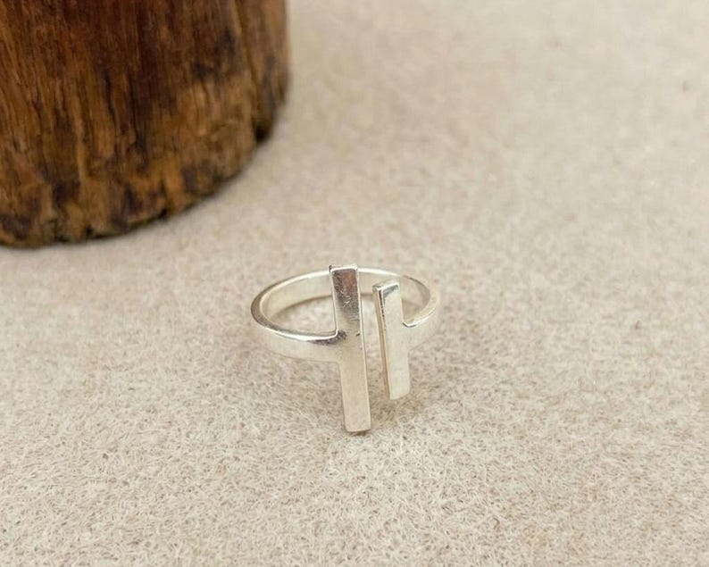 925 Sterling Silver Minimalist Bar Ring, Open Geometric Ring ...