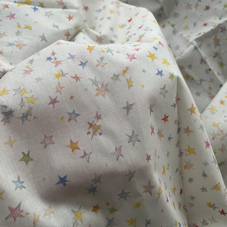 Colorful Stars Print Fabric, Beige Cotton Fabric, Stars Fabric for DIY ...