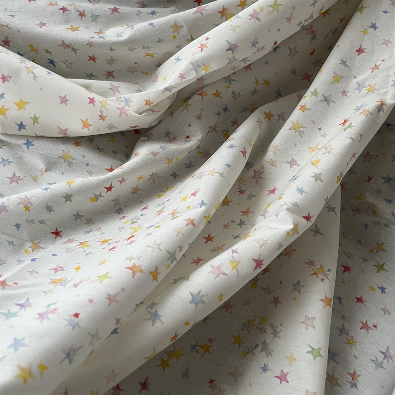 Colorful Stars Print Fabric, Beige Cotton Fabric, Stars Fabric for DIY ...