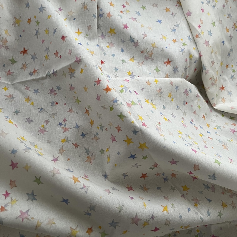 Colorful Stars Print Fabric, Beige Cotton Fabric, Stars Fabric for DIY ...