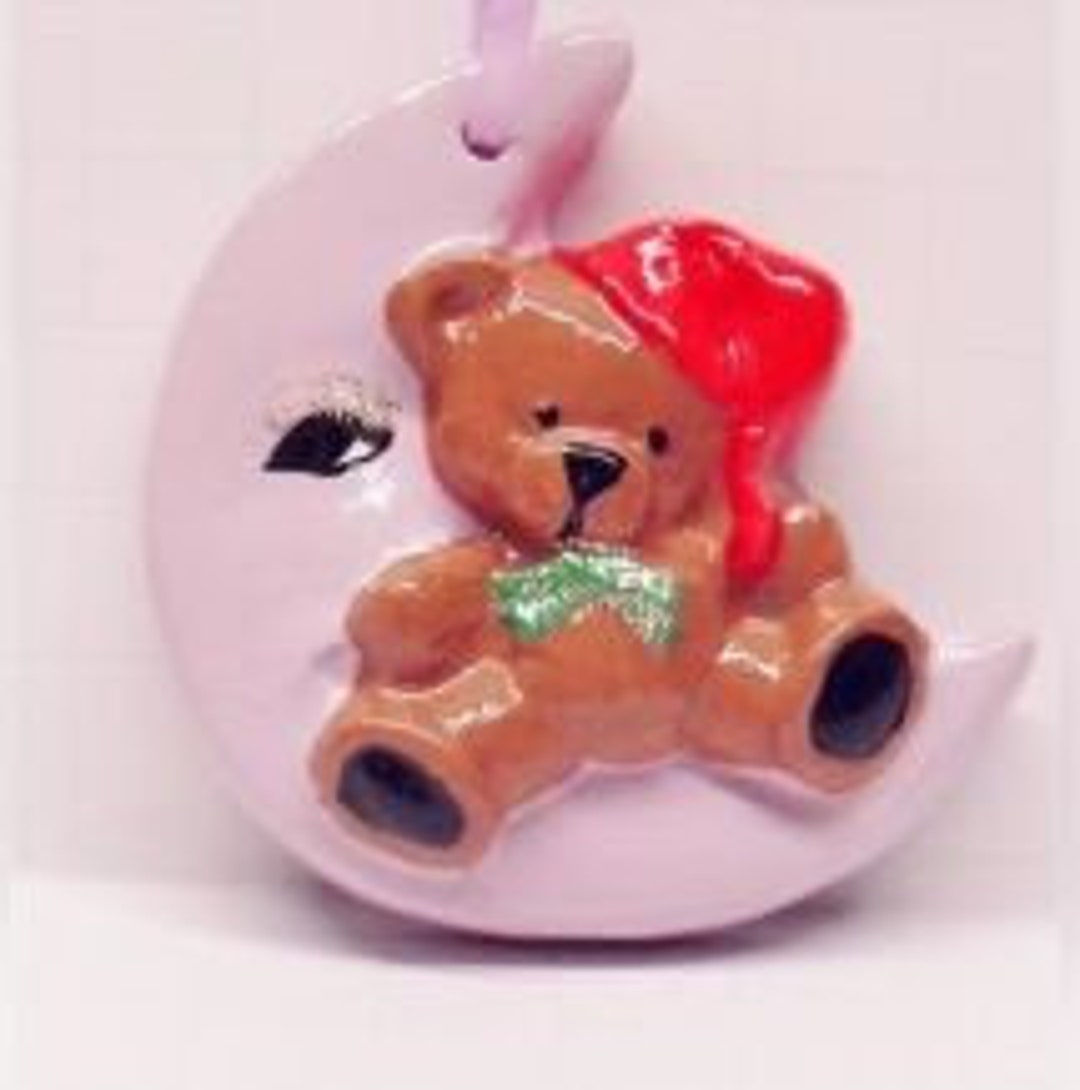 Ready to Paint Plaster, Teddy Bear Sitting on Crescent Moon, U Paint ...