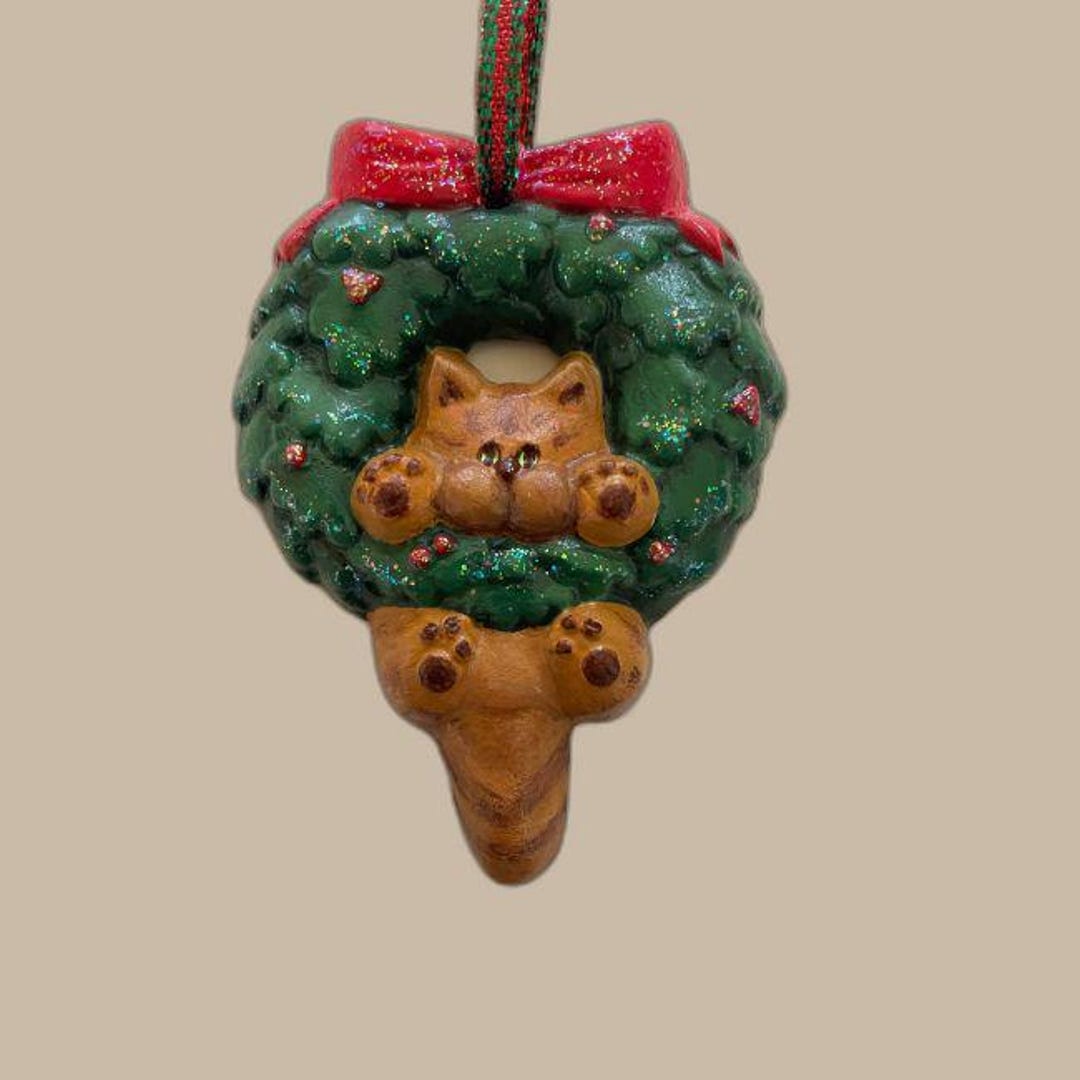 Ready to Paint Plaster, Cat Hanging From Wreath, Kids Crafts, Ornament ...