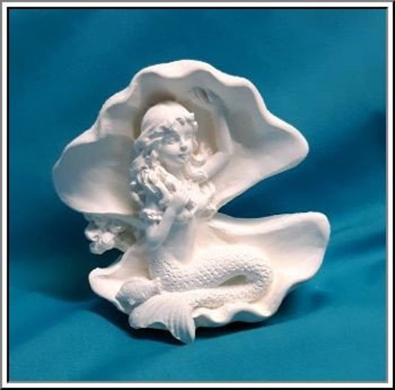 Ready to Paint Plaster Mermaid in Clam Mermaid Décor U | Etsy