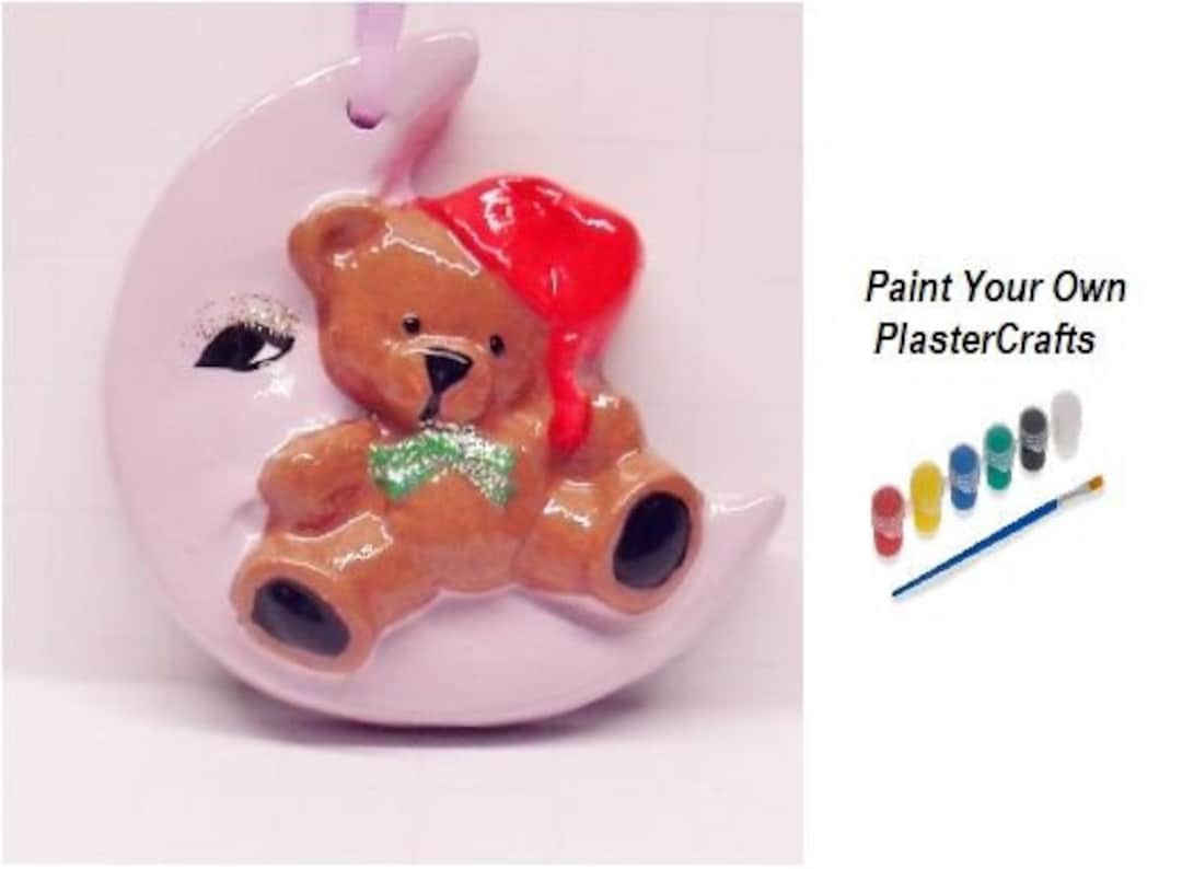 Ready to Paint Plaster Teddy Bear Sitting on Crescent Moon U - Etsy