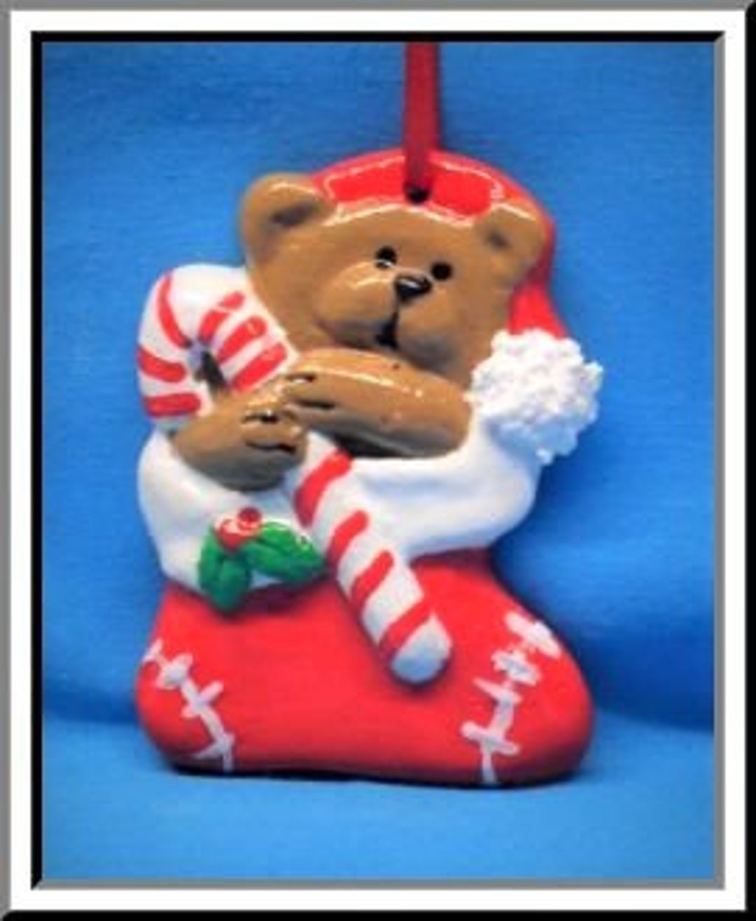 Ready to Paint Plaster Bear Bear With Candy Cane in Stocking - Etsy