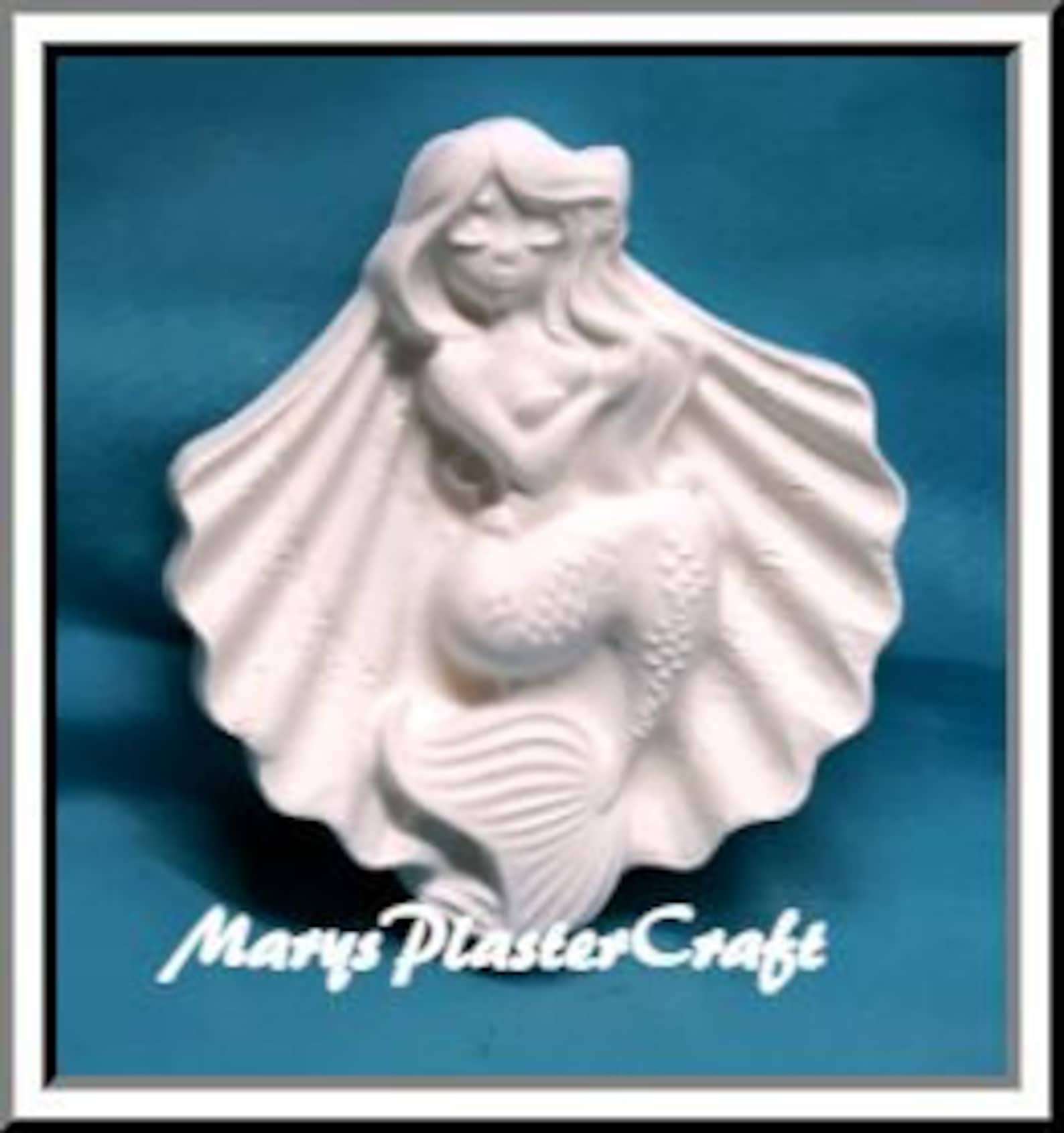 Ready to Paint Plaster Mermaid on Shell Mermaid Ornament U - Etsy