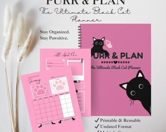 Canva Editable and Printable Cat Planner PDF | Purr & Plan Black Cat ...