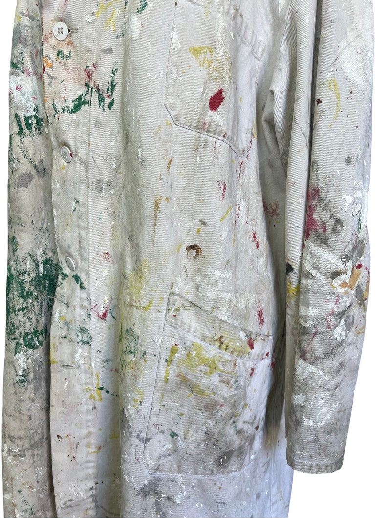 Vintage French Painters Coat Chore Workwear Paint Splatter Artist Smock ...