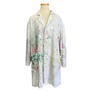Vintage French Painters Coat Chore Workwear Paint Splatter Artist Smock ...