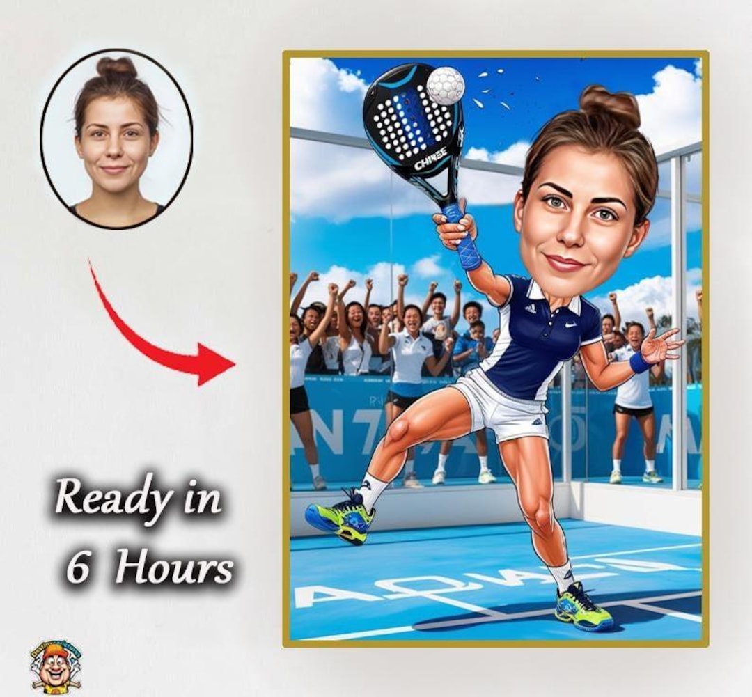 Padel Tennis Girl Caricature: Custom Cartoon Portrait Sports Art - Etsy
