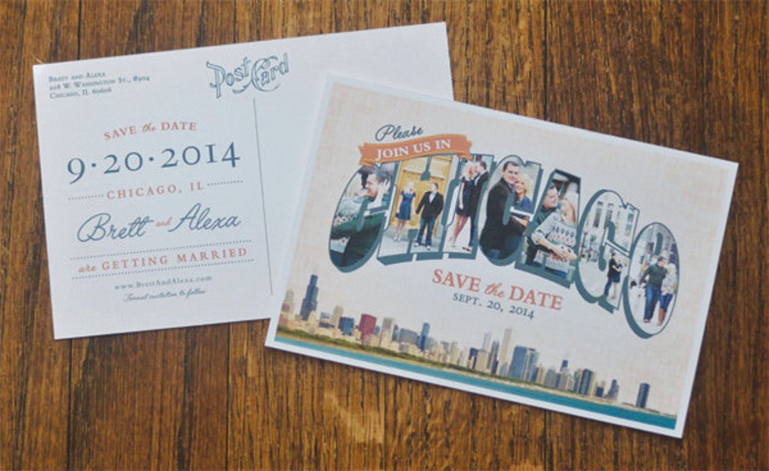 Vintage Chicago Letter Postcard Save the Date (printable PDF) - Etsy