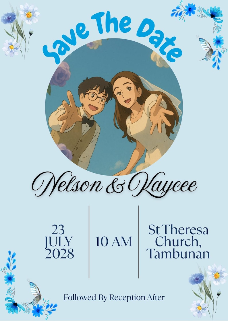 Studio Ghibli Wedding Invitation: Anime Floral Theme (editable Canva ...