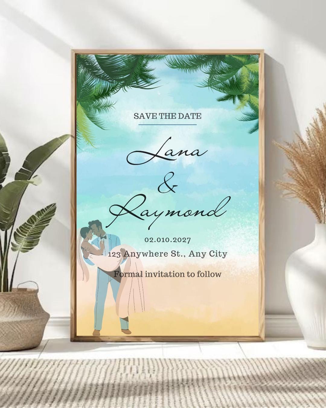Tropical Beach Wedding Invitation & Menu Set (canva Template) - Etsy