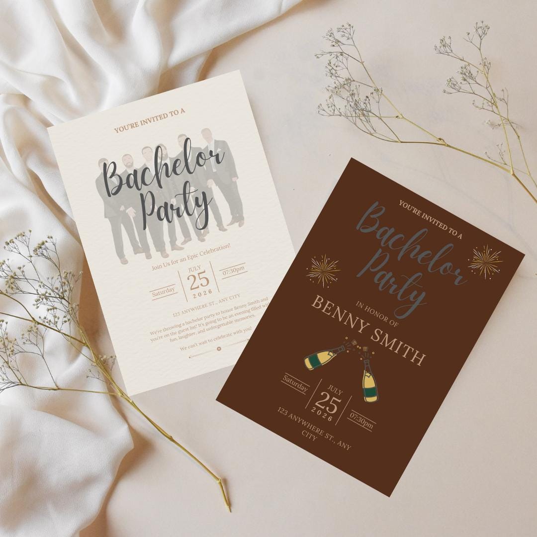 Editable Bachelor Party Invitation Template – Modern & Fun Canva Design ...