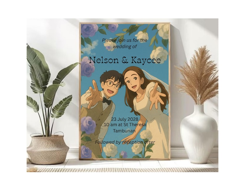 Studio Ghibli Wedding Invitation: Anime Floral Theme (editable Canva ...