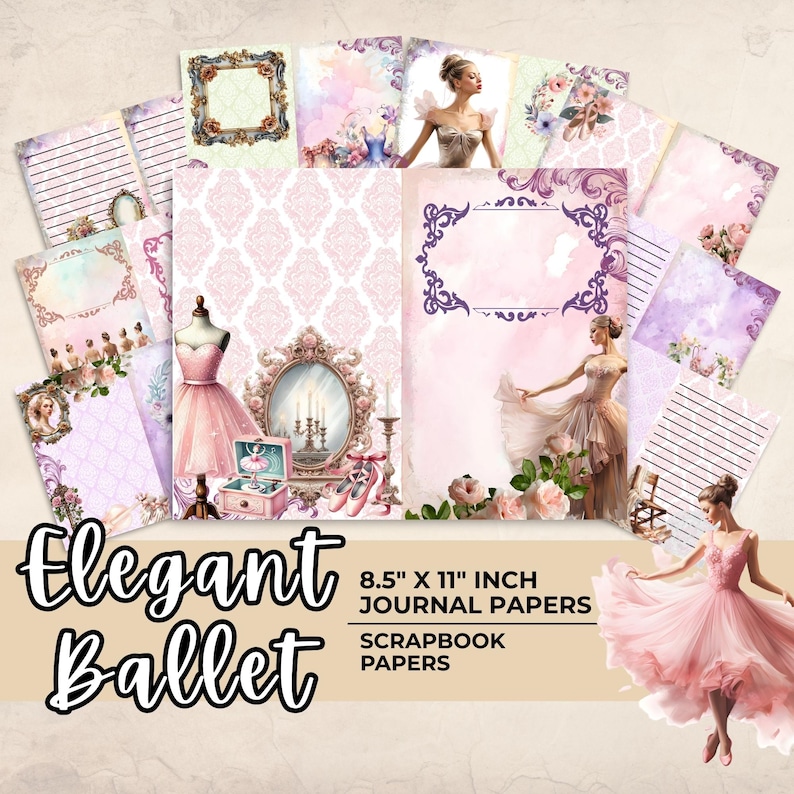 Elegant Ballet Junk Journal Pages | Printable Ballerina Digital Paper ...