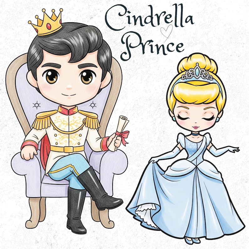 Cute Cinderella Clipart Set, 30 Cinderella PNG, Watercolor Cinderella ...