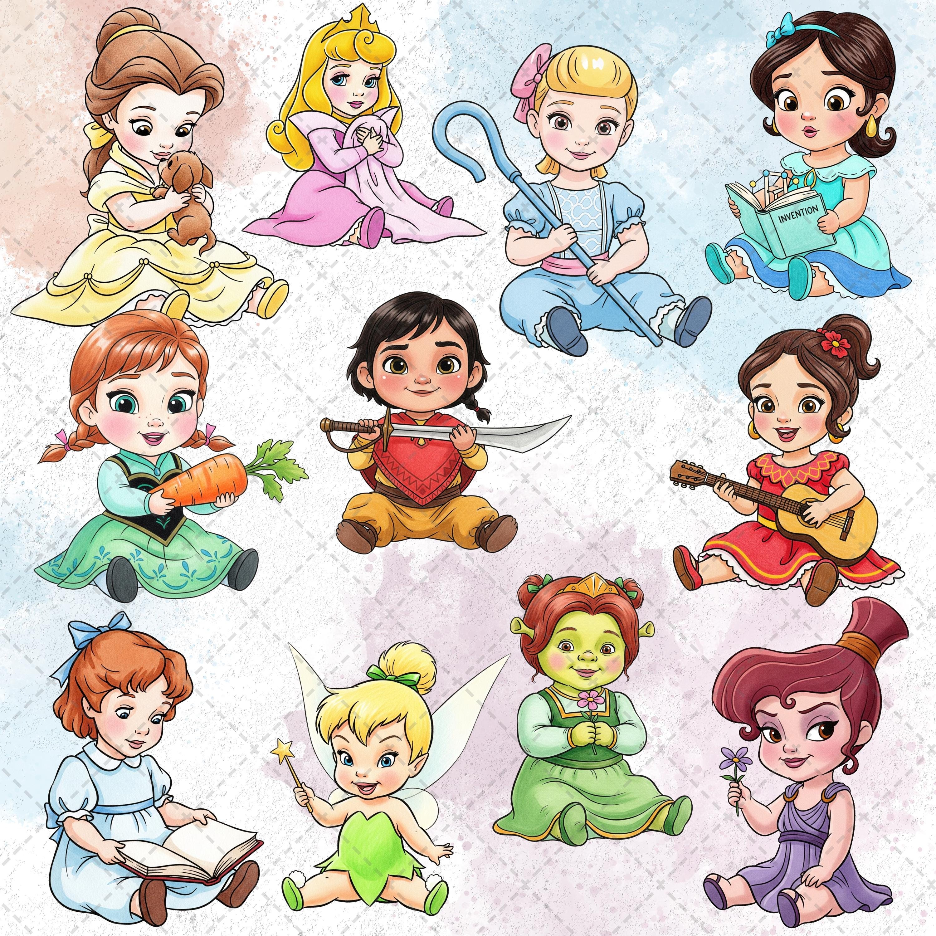Cute Baby Princess Watercolor Clipart, Hand Drawn, Cute Cartoon, Little ...
