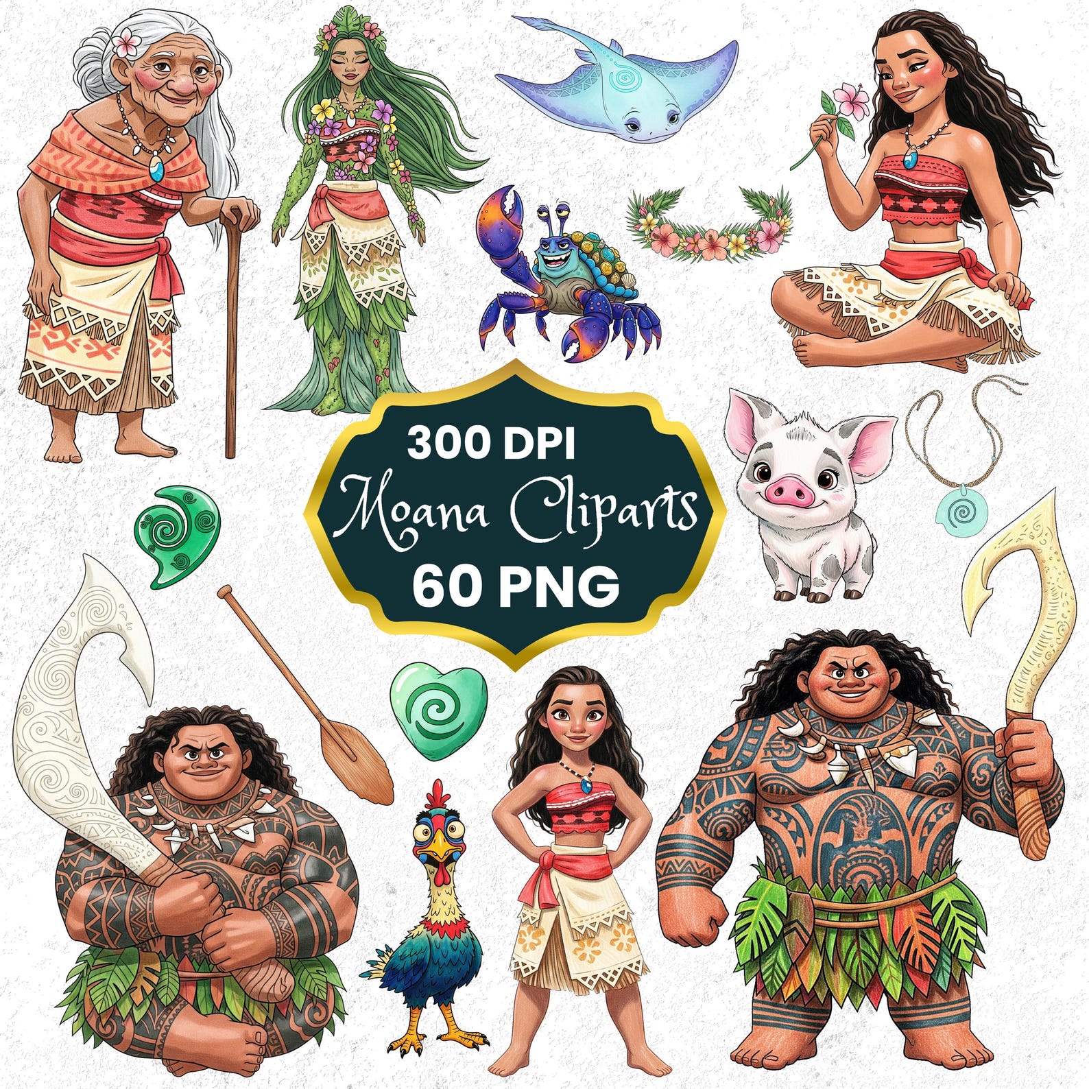 Moana Clipart Bundle, Moana, Polynesian Princess, Maui, Heihei, Pua ...