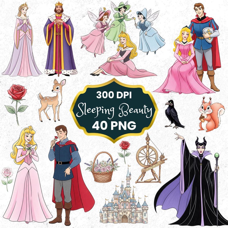 Sleeping Beauty Watercolor Clipart, Aurora Princess PNG, Nursery ...