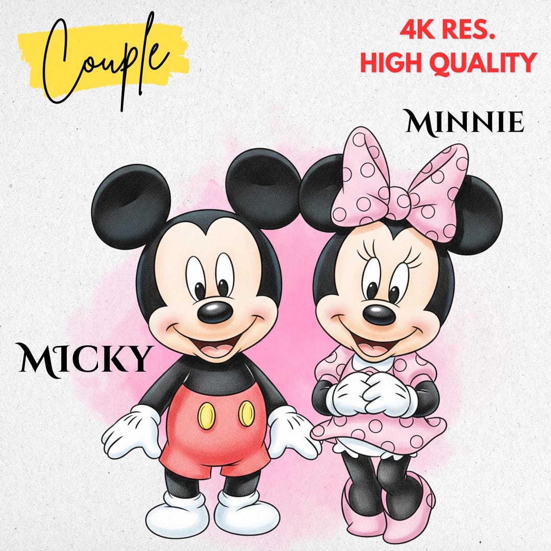Baby Micky Mouse Minnie Mouse Couple Clipart, Micky Clipart, Hand Drawn ...