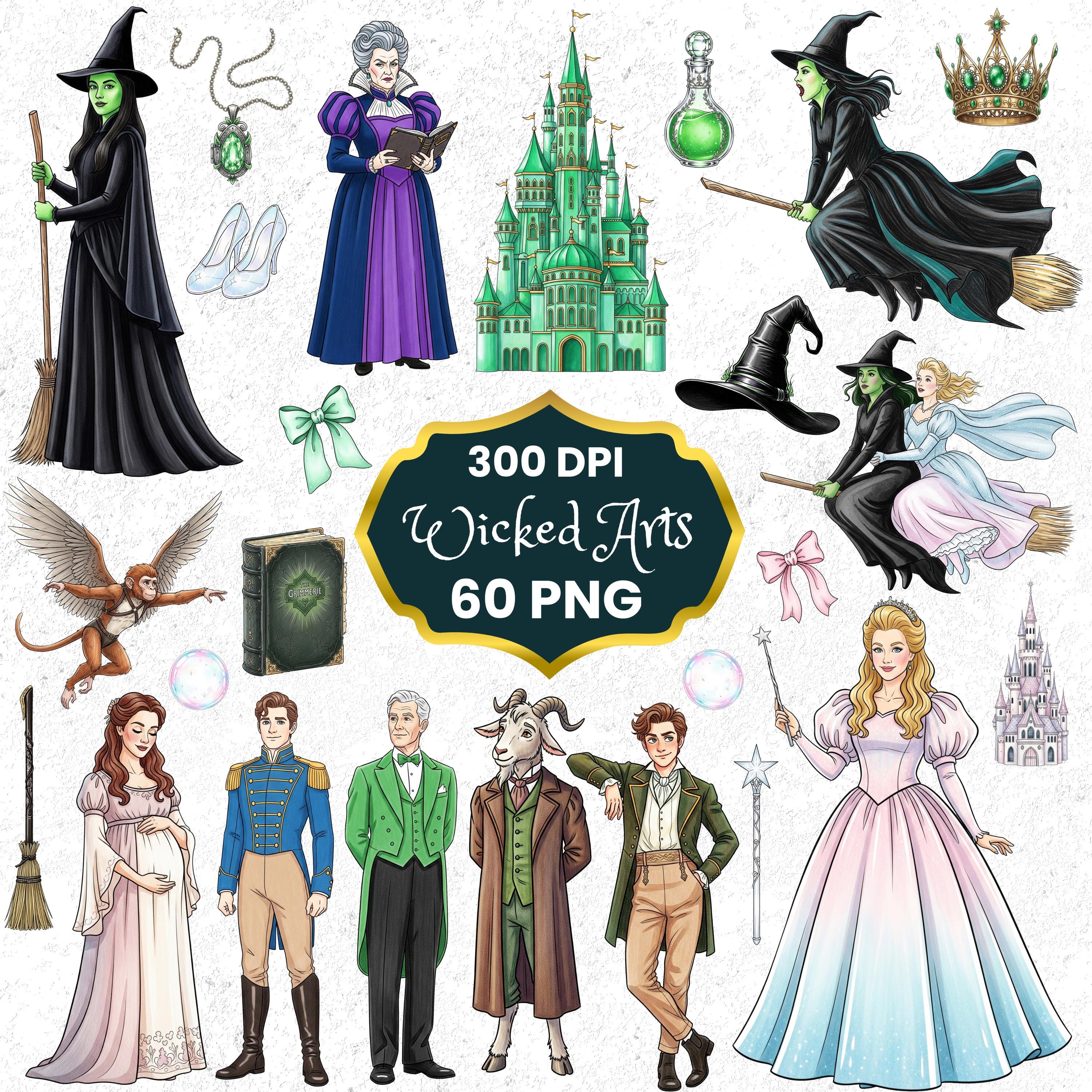 Wicked Watercolor Clipart Bundle, Elphaba Glinda PNG, Emerald City ...