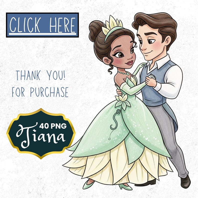 Tiana Clipart, Princess and the Frog PNG, Hand Drawn, Cute, Watercolor ...