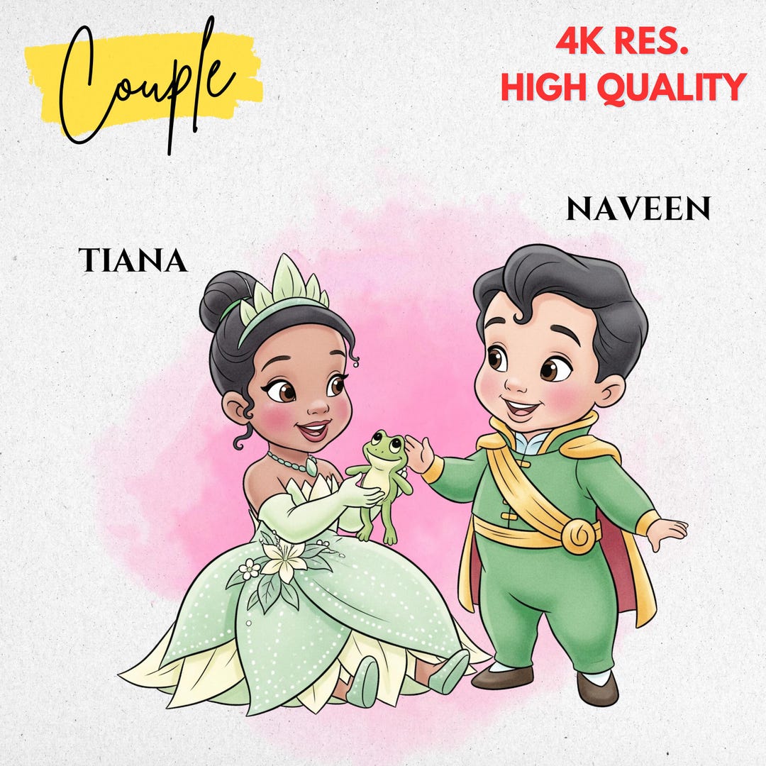 Baby Princess Tiana Clipart, Tiana Naveen Clipart, Hand Drawn, Little ...