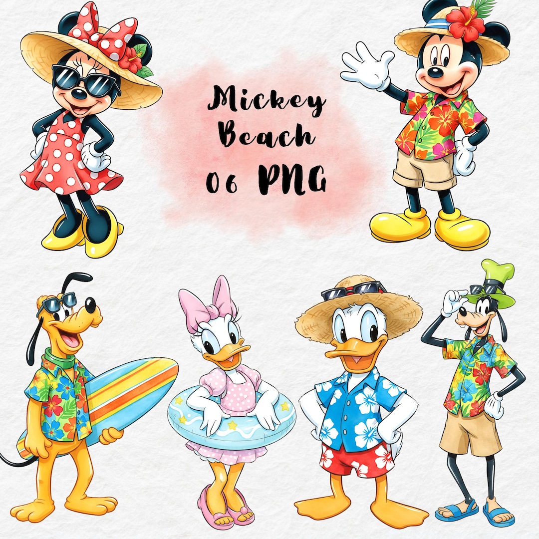 Mickey Mouse Minnie Mouse Donald Daisy Beach Vacation Clipart, Mickey ...