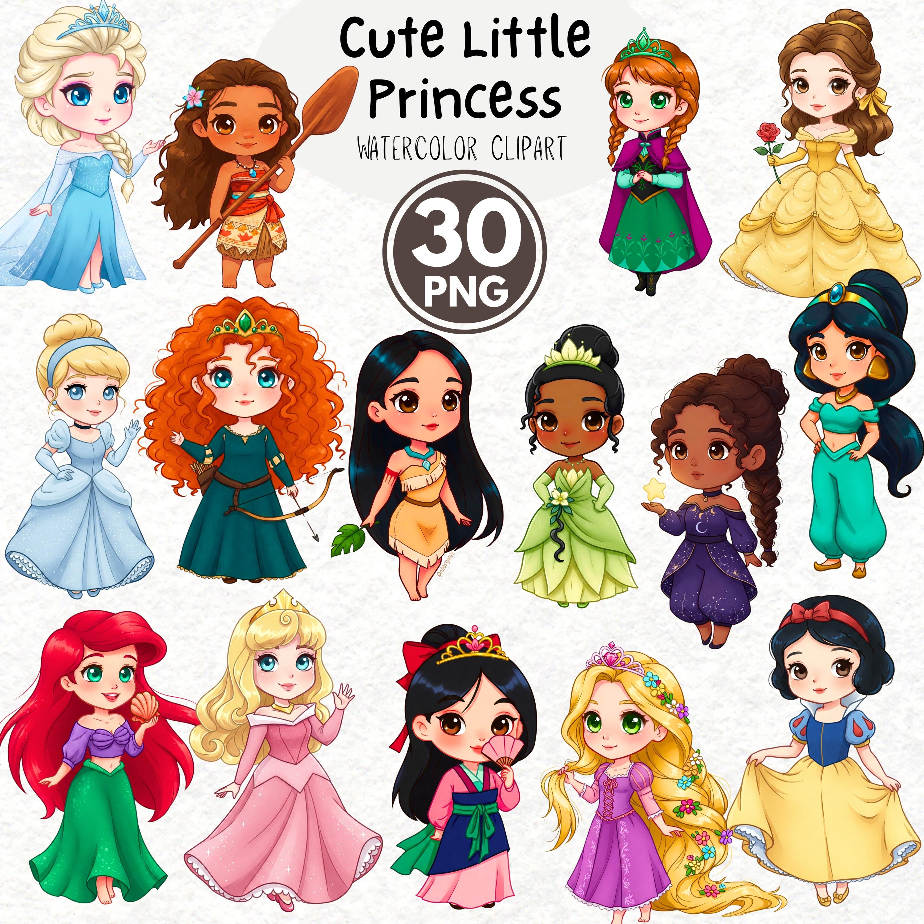 Watercolor Princess Clipart, Cute Little Princess Clipart Bundle, 30 ...
