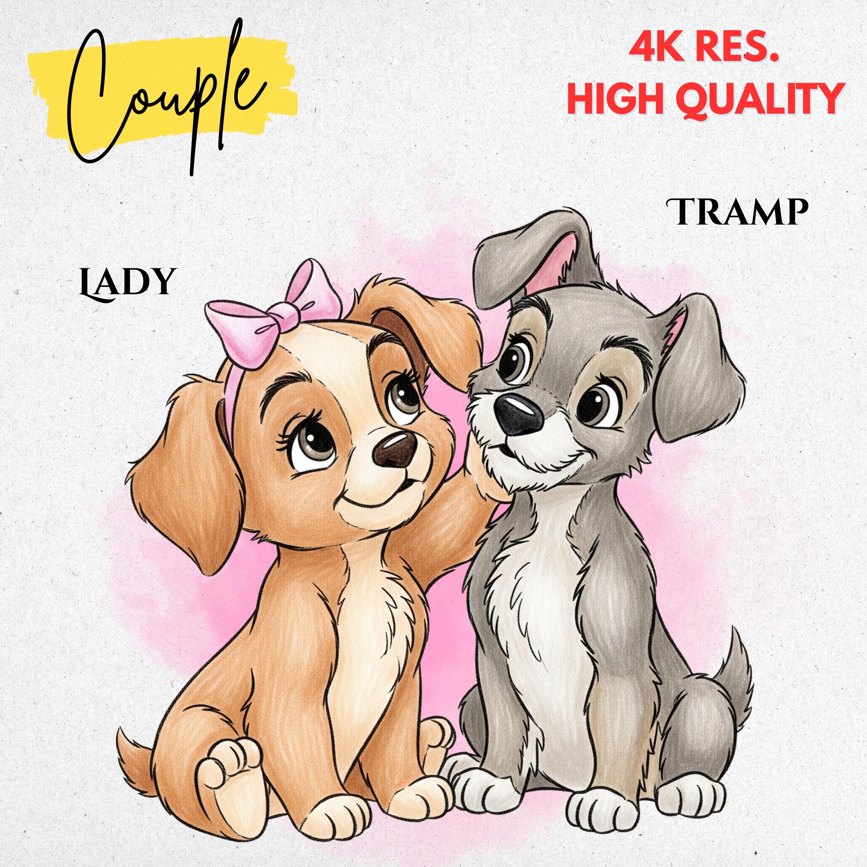 Baby Lady and Tramp Couple Clipart, Lady Tramp PNG, Hand Drawn, Cute ...