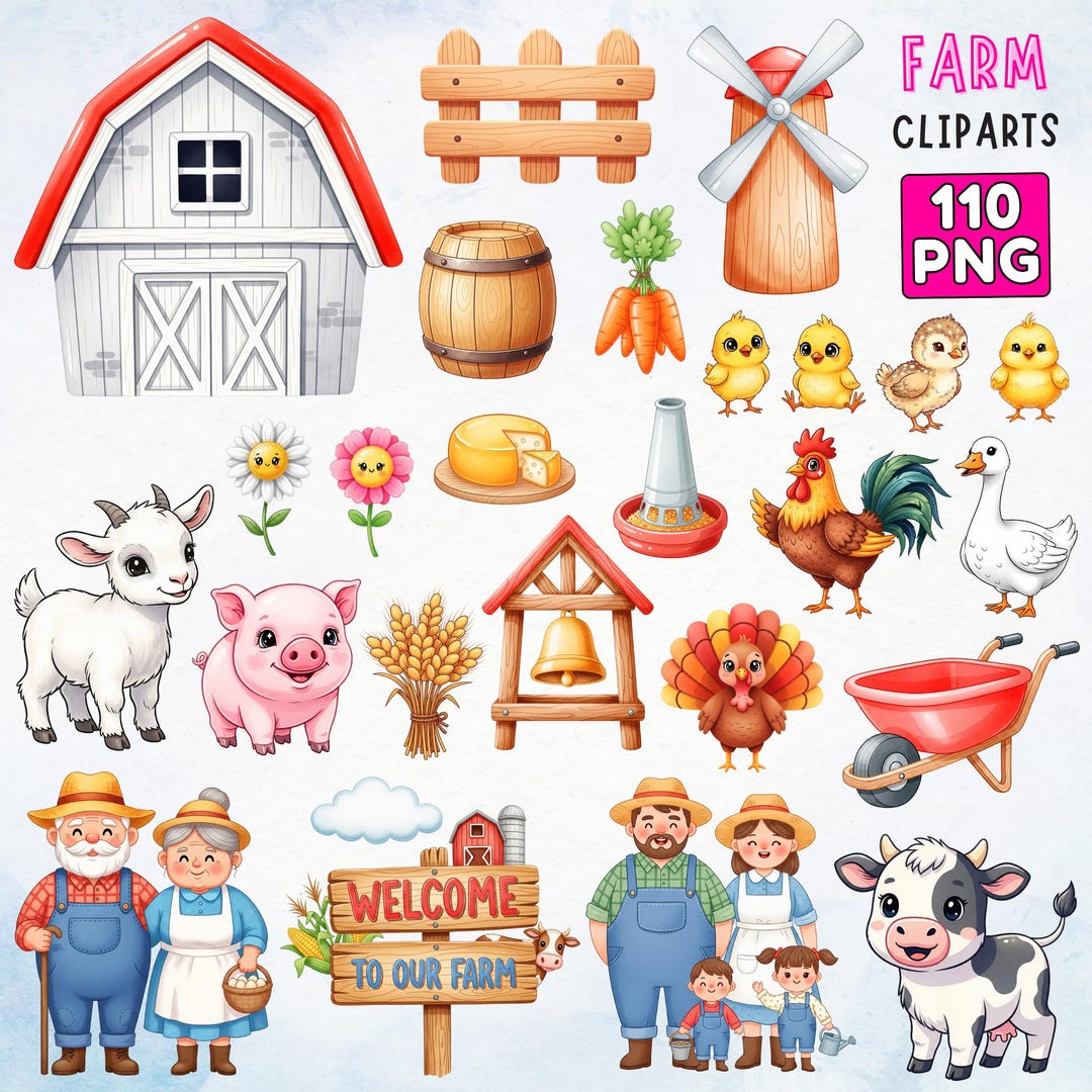 Farm Animals Clipart, Cute Farm Clipart, Baby Farm Animal Clipart, Farm ...