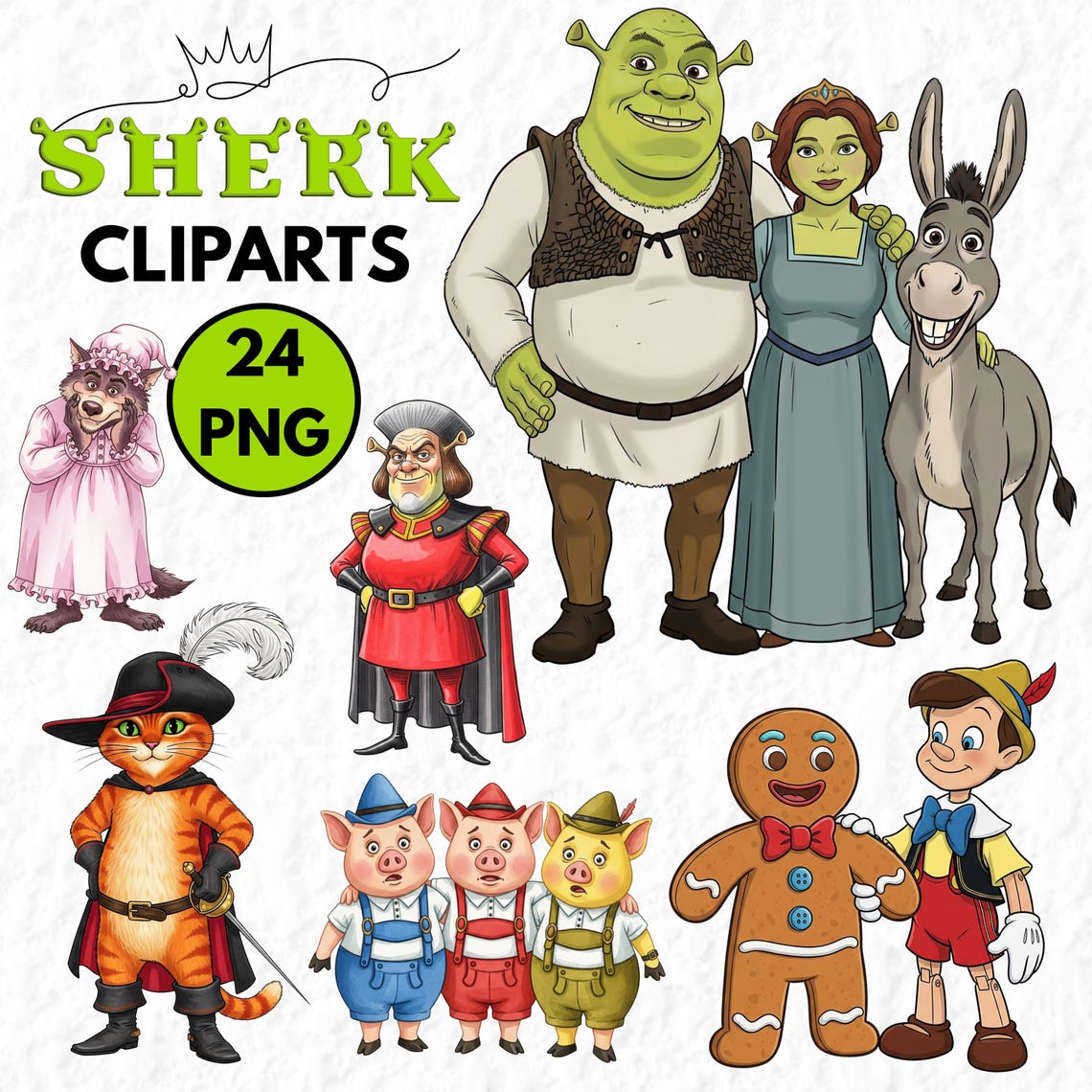 Shrek PNG Bundle, 24 Shrek Cliparts, Instant Download, Shrek Birthday ...