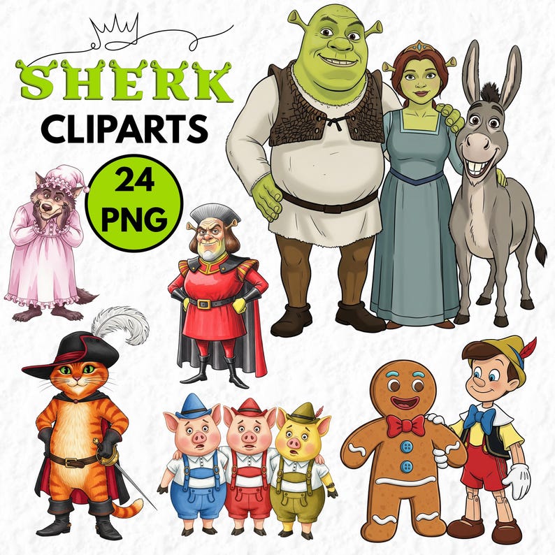 Shrek PNG Bundle, 24 Shrek Cliparts, Instant Download, Shrek Birthday ...