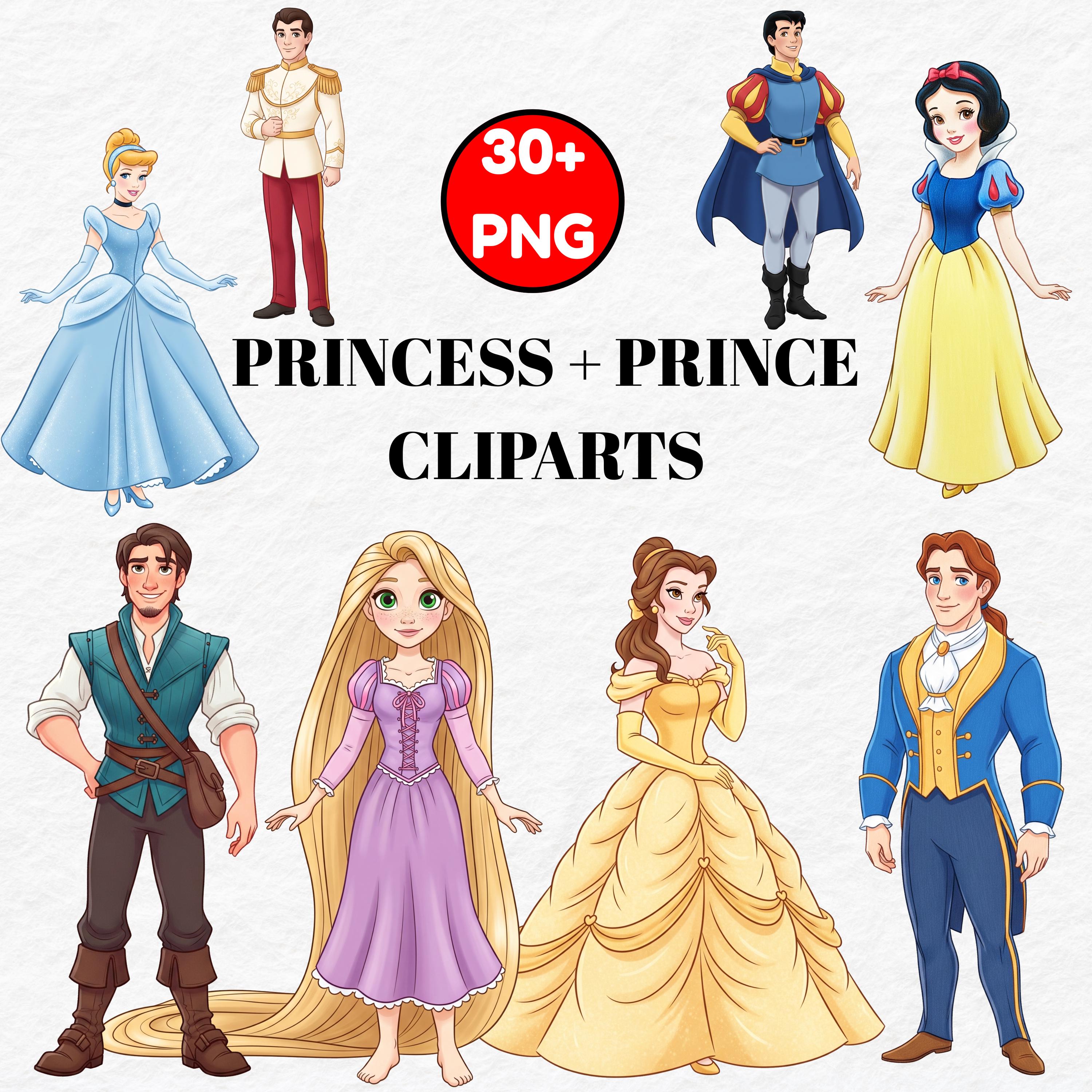 All Princess and Princes Clipart, Hand Drawn, All Princess, Baby Shower ...