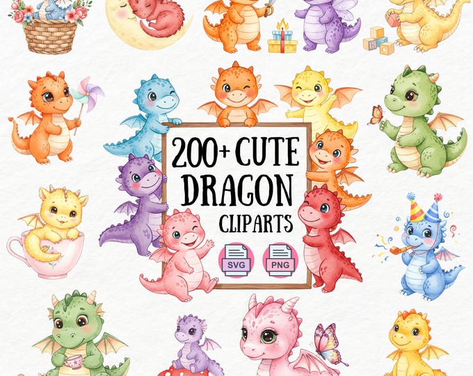 Watercolor Purple Dragon Clipart: Birthday Party Decor (digital PNG ...
