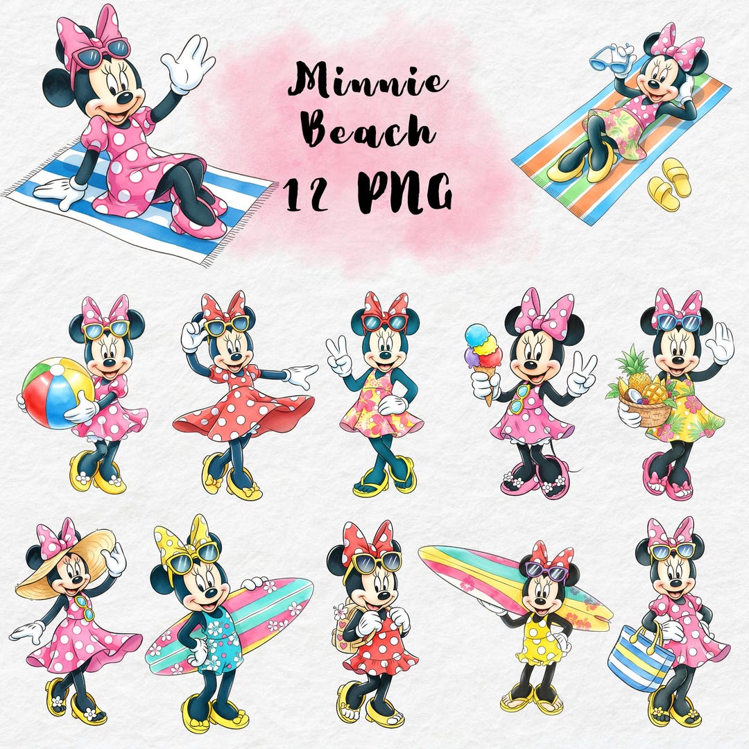 Minnie Mouse Beach Vacation Clipart, Mickey and Friends Summer, Minnie ...