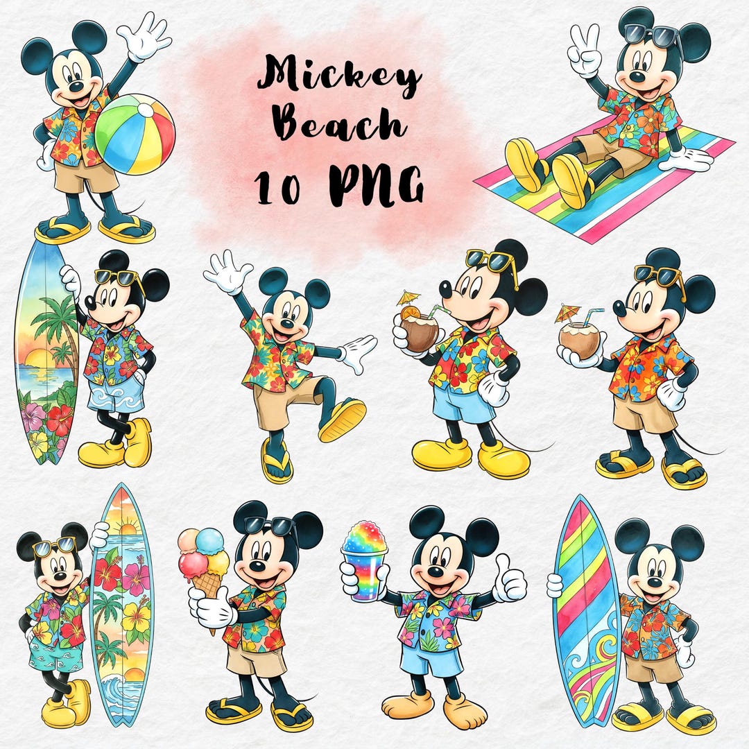 Mickey Mouse Beach Vacation Clipart, Mickey and Friends Summer, Mickey ...