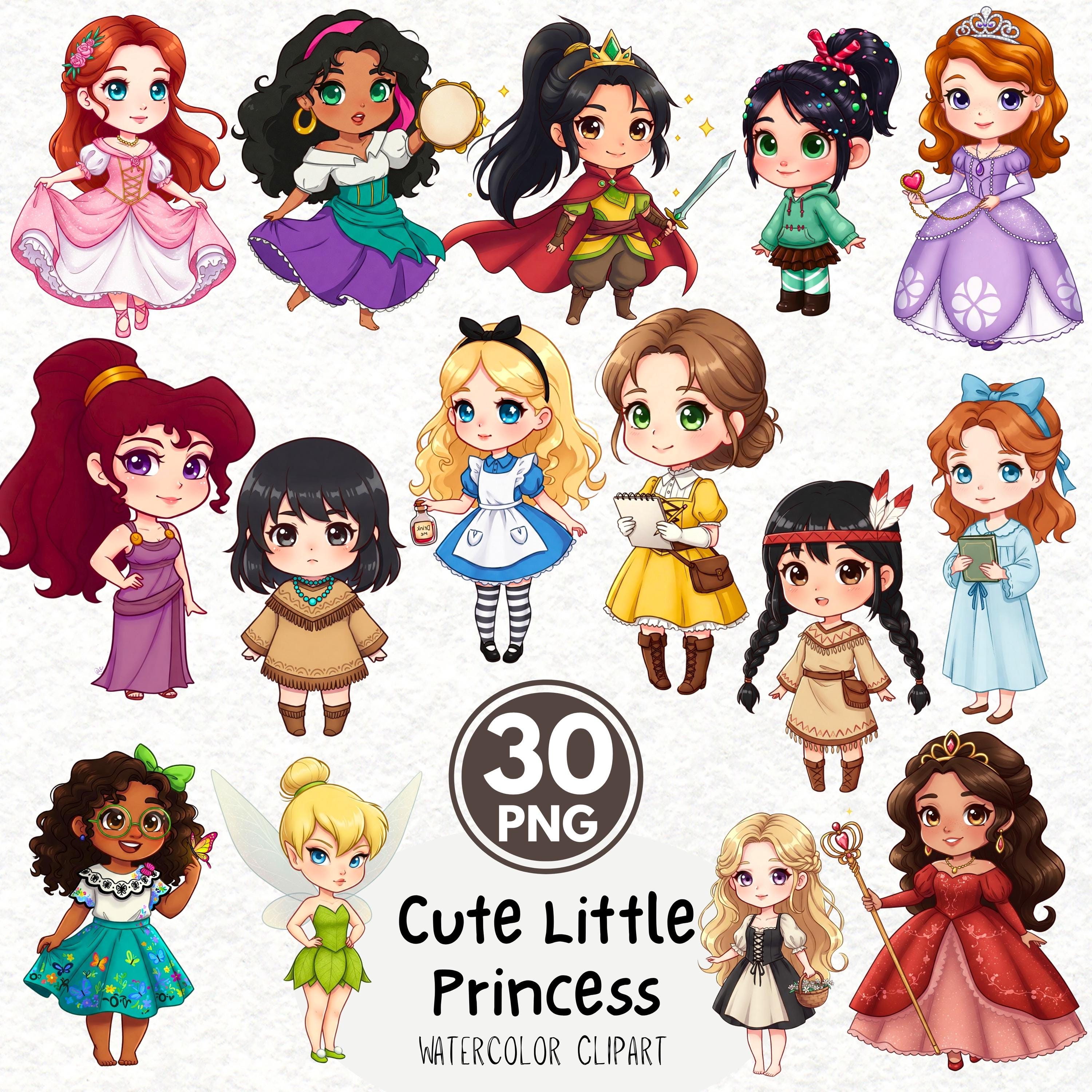 Watercolor Princess Clipart, Cute Little Princess Clipart Bundle, 30 ...