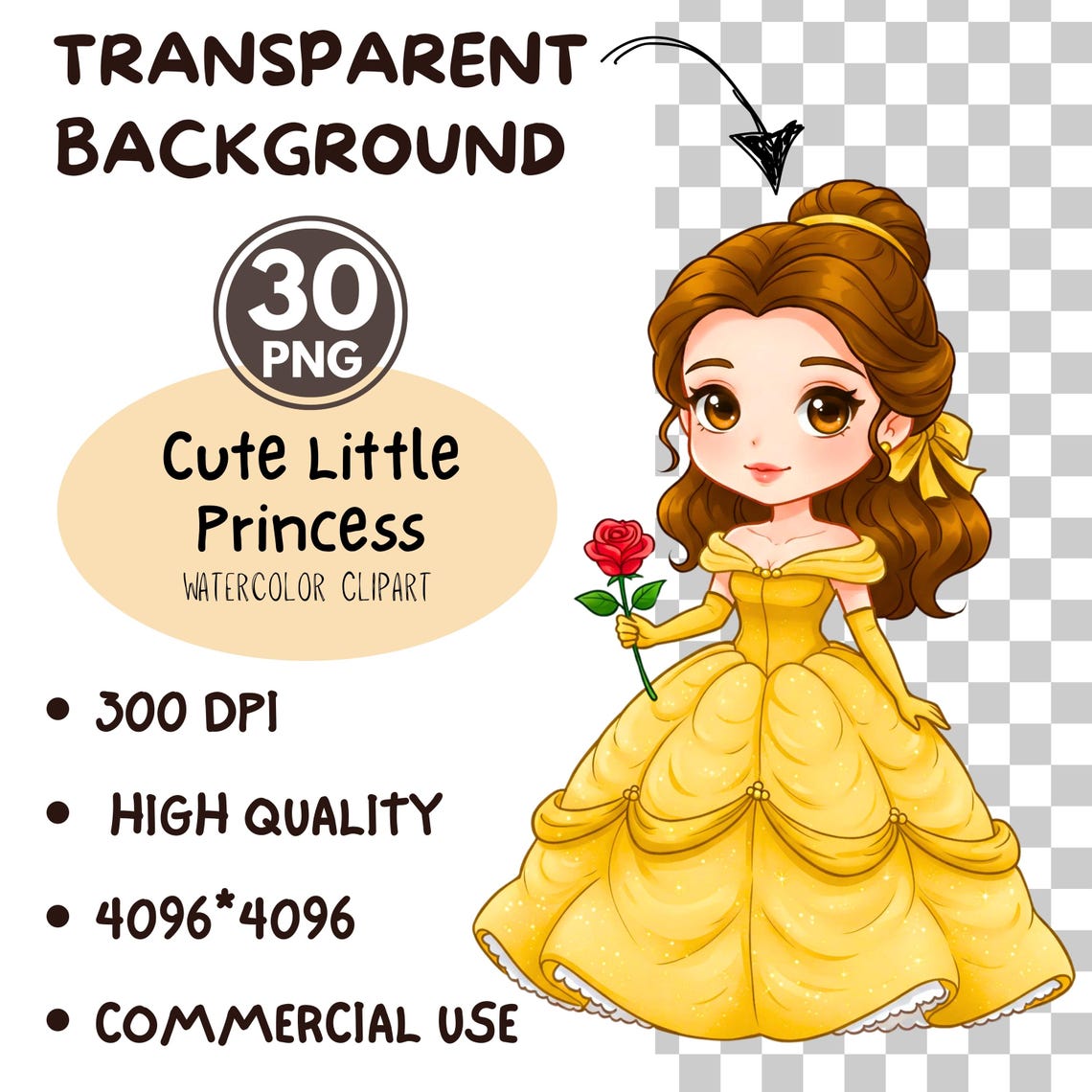 Watercolor Princess Clipart, Cute Little Princess Clipart Bundle, 30 ...
