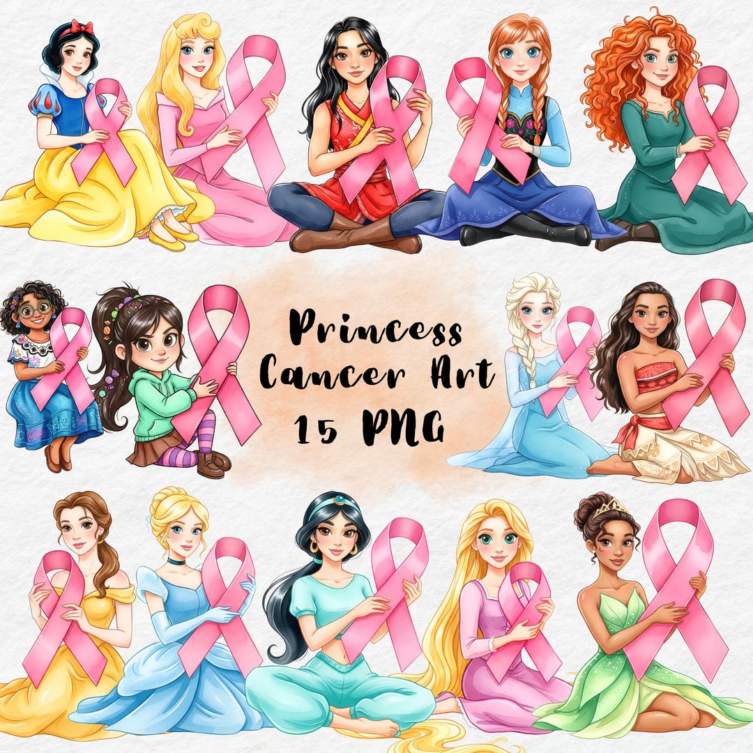 Princess Cancer Cliparts, 15 PNG Bundle, in October We Wear Pink ...