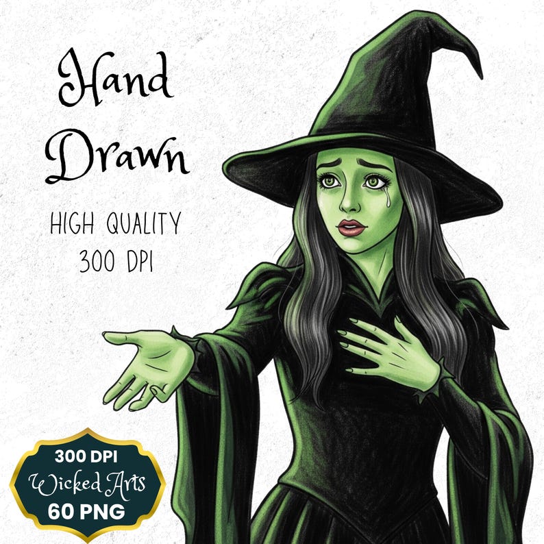 Wicked Watercolor Clipart Bundle, Elphaba Glinda PNG, Emerald City ...